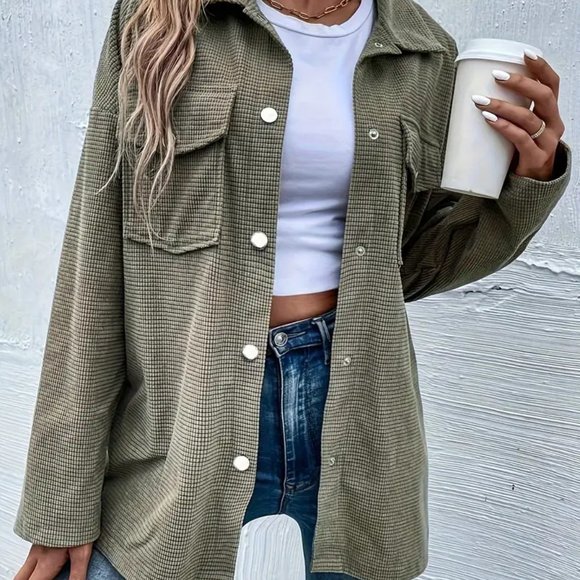 Tops | Nwot Oversized Solid Waffle Button Front Shacket Sz S | Poshmark